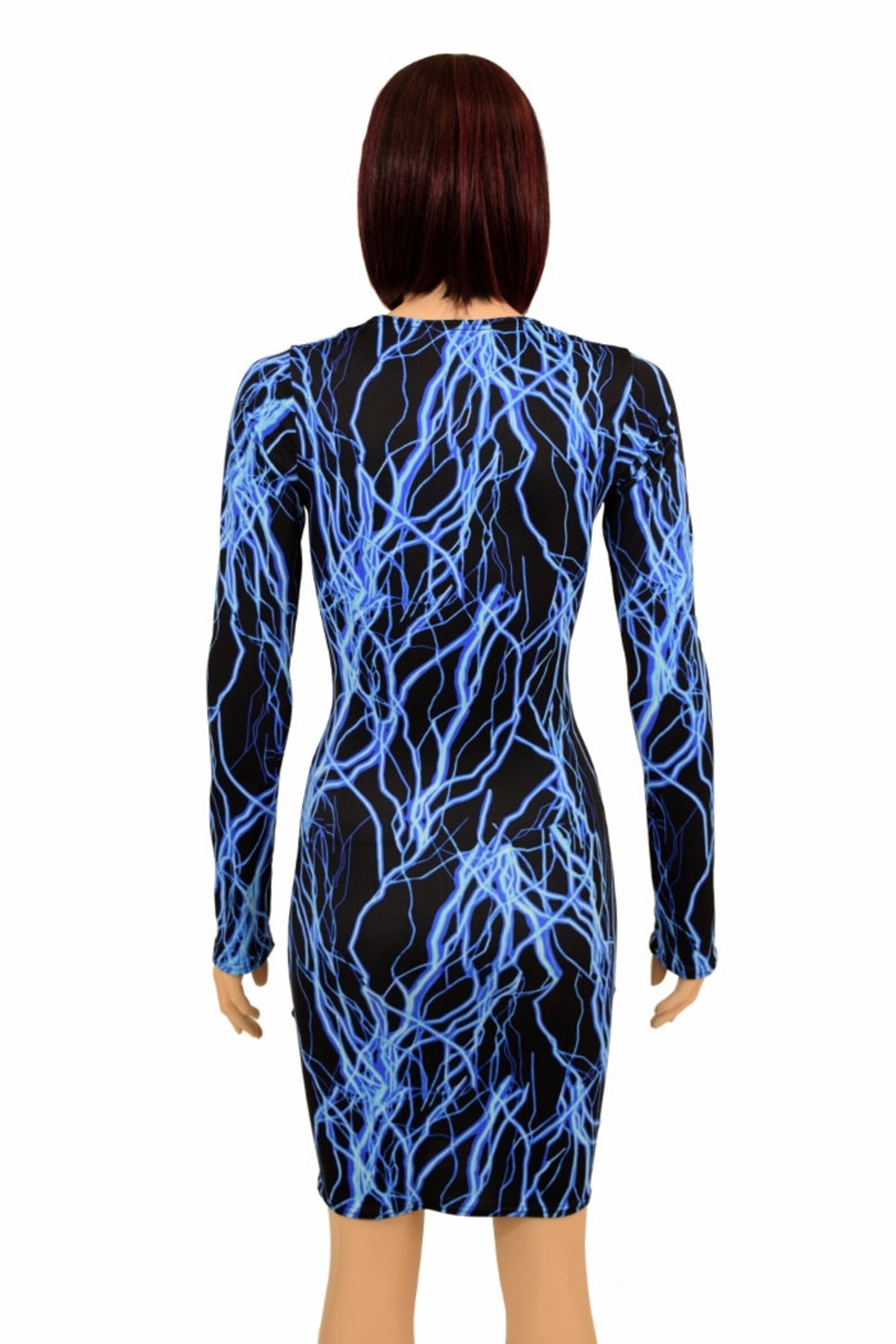 NEON UV Blue Lightning Print Long Sleeve Bodycon Clubwear - Etsy