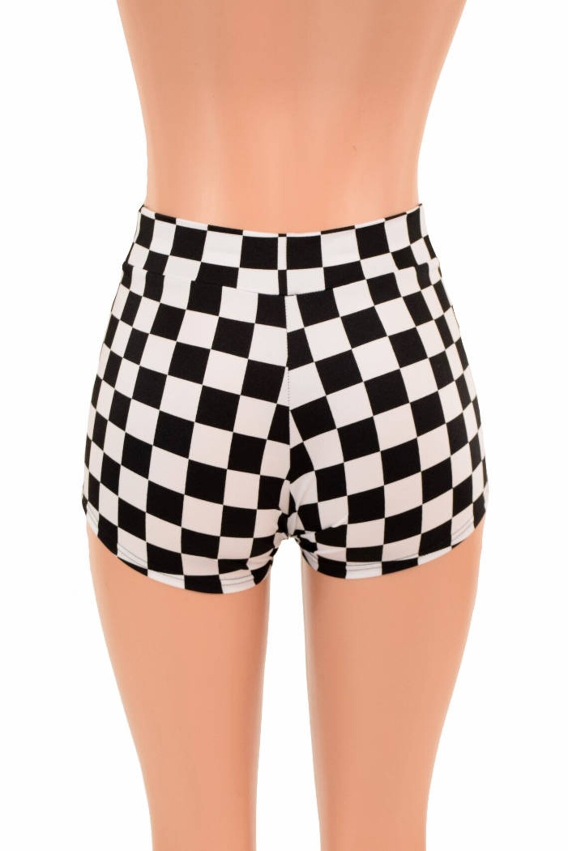 Black & White Checkered Mid Rise Shorts 155073 - Etsy