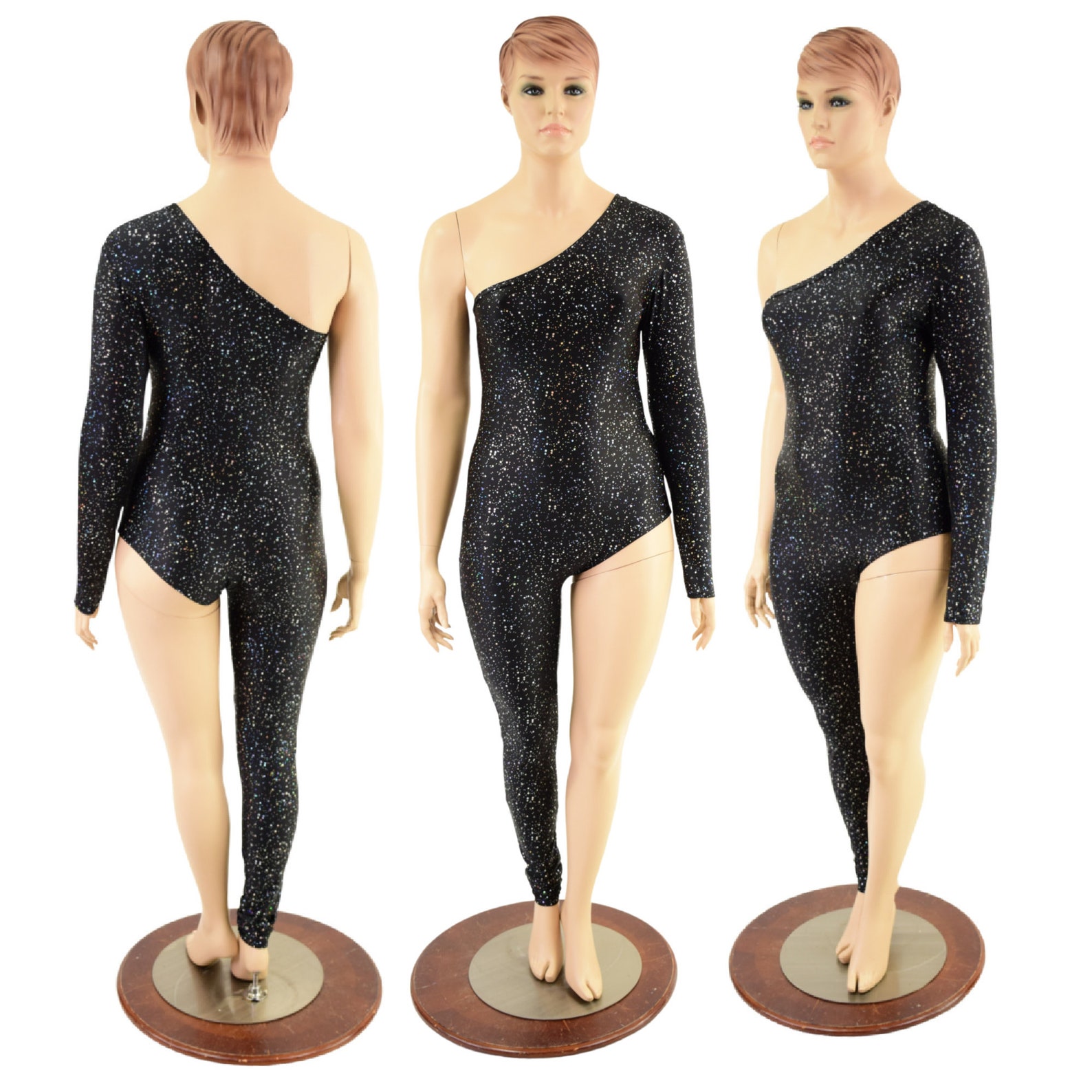 Star Noir One Shoulder Long Sleeve Catsuit With One Leg. Siren - Etsy