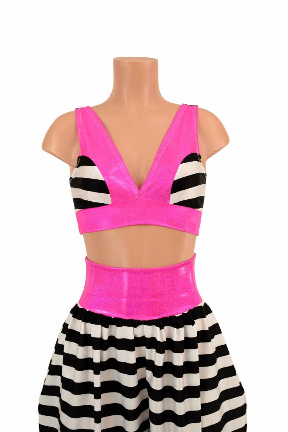 Neon Pink Holo Starlette Bralette W/black and White Stripe - Etsy