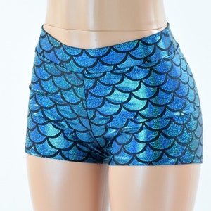 Turquoise Dragon Scale Mid Rise Mermaid Shorts 152262 - Etsy