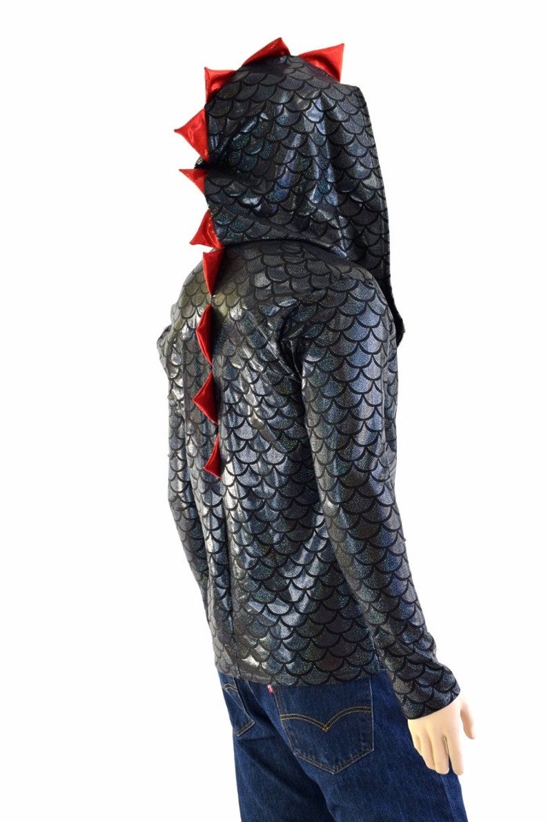 Mens Long Sleeve Black Dragon Zipper Front Top With Red Sparkly Jewel ...