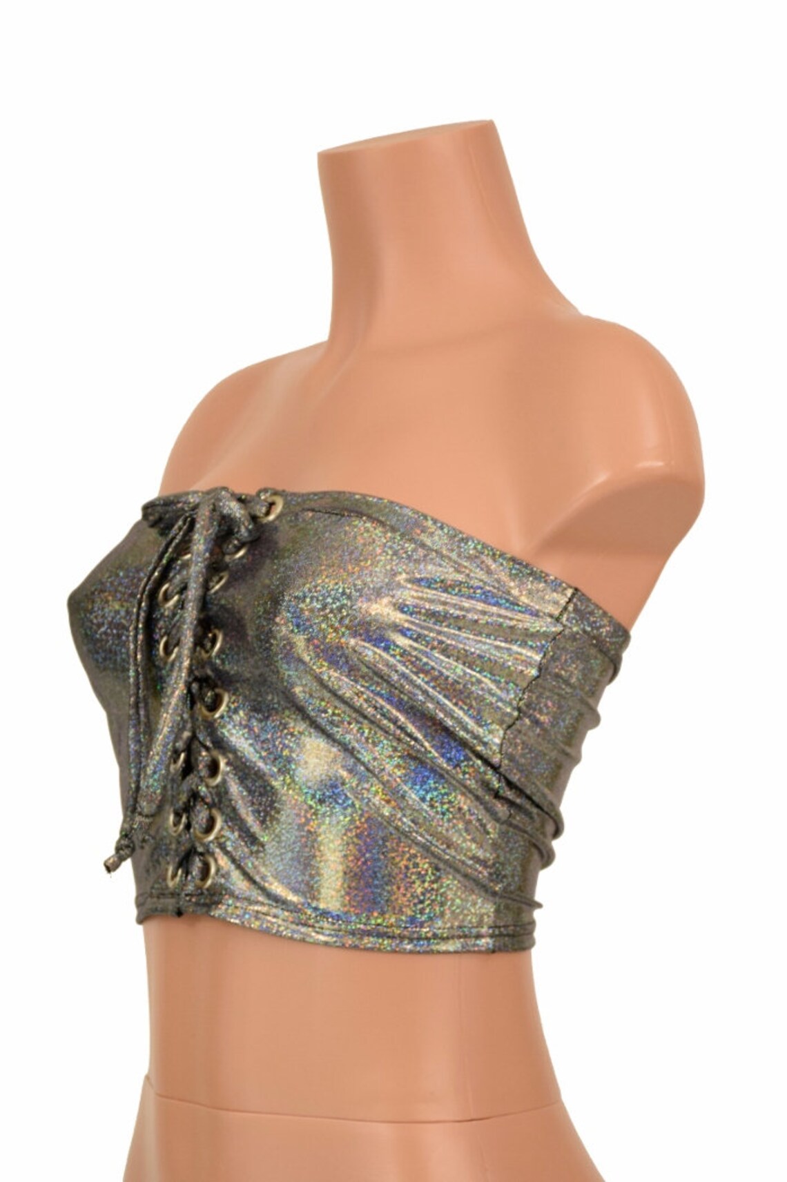 Silver Holographic Lace up Strapless Style Crop Top Sleeveless - Etsy