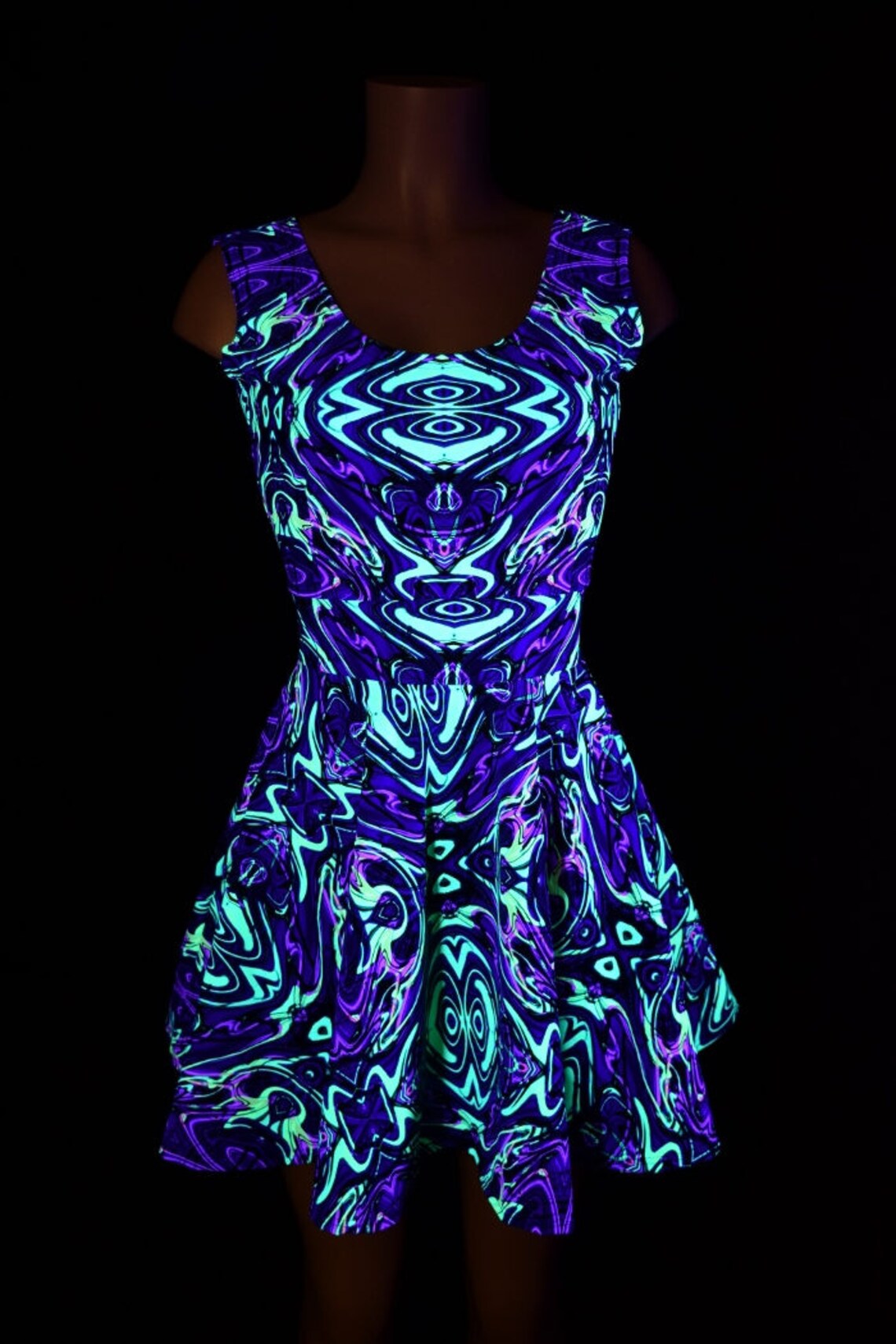 UV GLOW Neon Melt Fit and Flare Sleeveless Tank Skater Dress - Etsy
