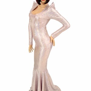 Glamorous, Bombshell Pink Mermaid Dragon Scale Sharp Shoulder Gown With ...