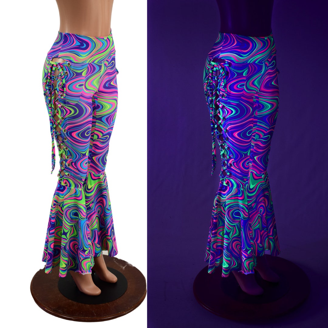 Neon Lace up Bell Bottom Flares in UV Glow Worm - Etsy