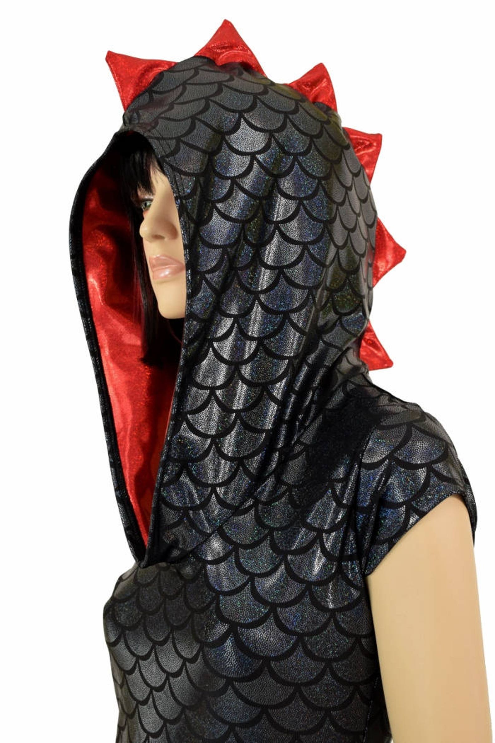 Black Dragon Scale Cap Sleeve Hoodie Romper With Red - Etsy