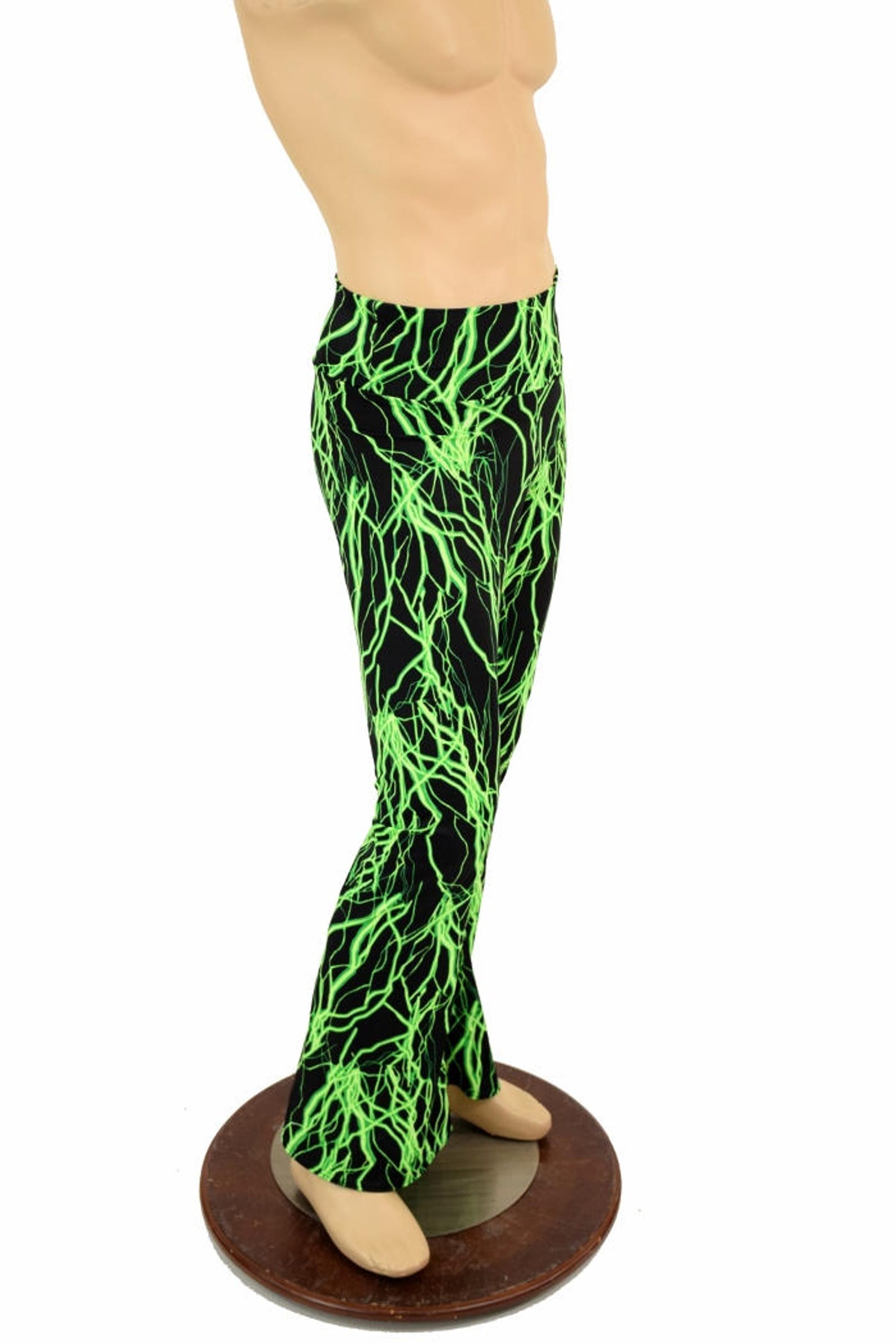Mens Neon UV Glow Green Lightning Bootcut Pants - - Etsy