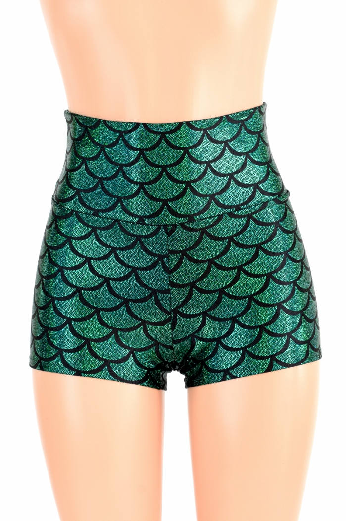 High Waist Mermaid Shorts in Green Dragon Scale 151086 | Etsy