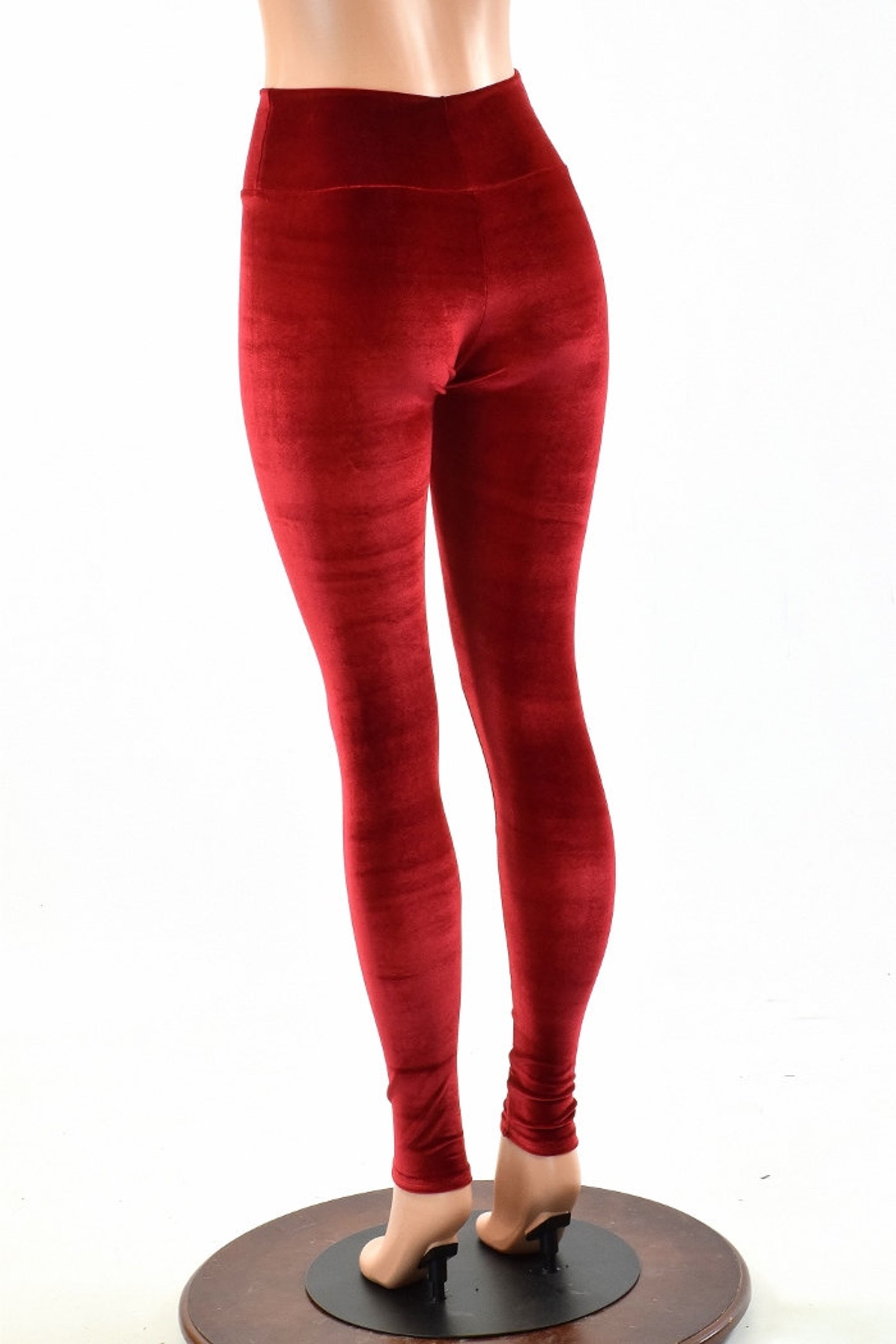 Red Stretch Velvet High Waist Leggings - Etsy