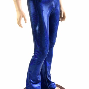 Mens Blue Sparkly Jewel Holographic Bootcut Spandex Pants Rockstar Rave ...