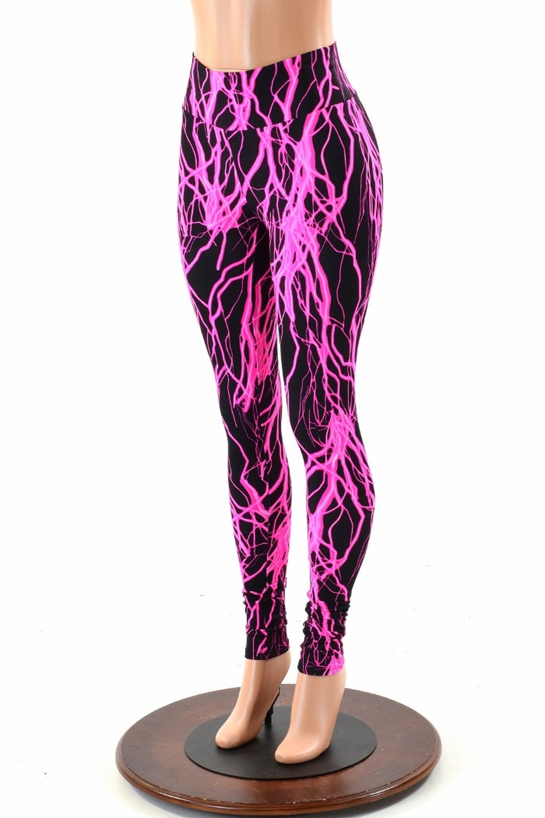 Neon Pink Lightning Print UV Glow High Waist Leggings 152230 - Etsy