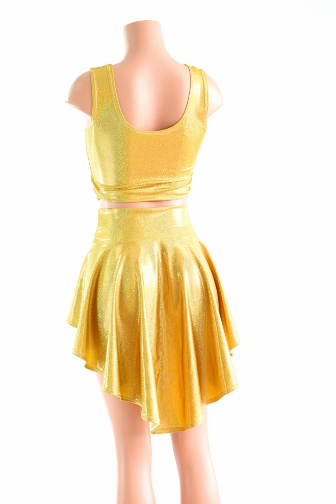 3PC Rave Outfit Gold Sparkly Jewel Holographic Crop Tank Hi - Etsy