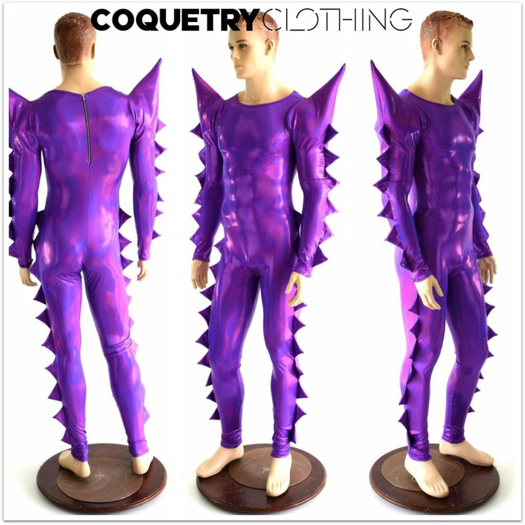 Grape Purple Holographic Spiked Mega Sharp Shoulder Crew Neck Back ...
