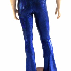 Mens Blue Sparkly Jewel Holographic Bootcut Spandex Pants Rockstar Rave ...