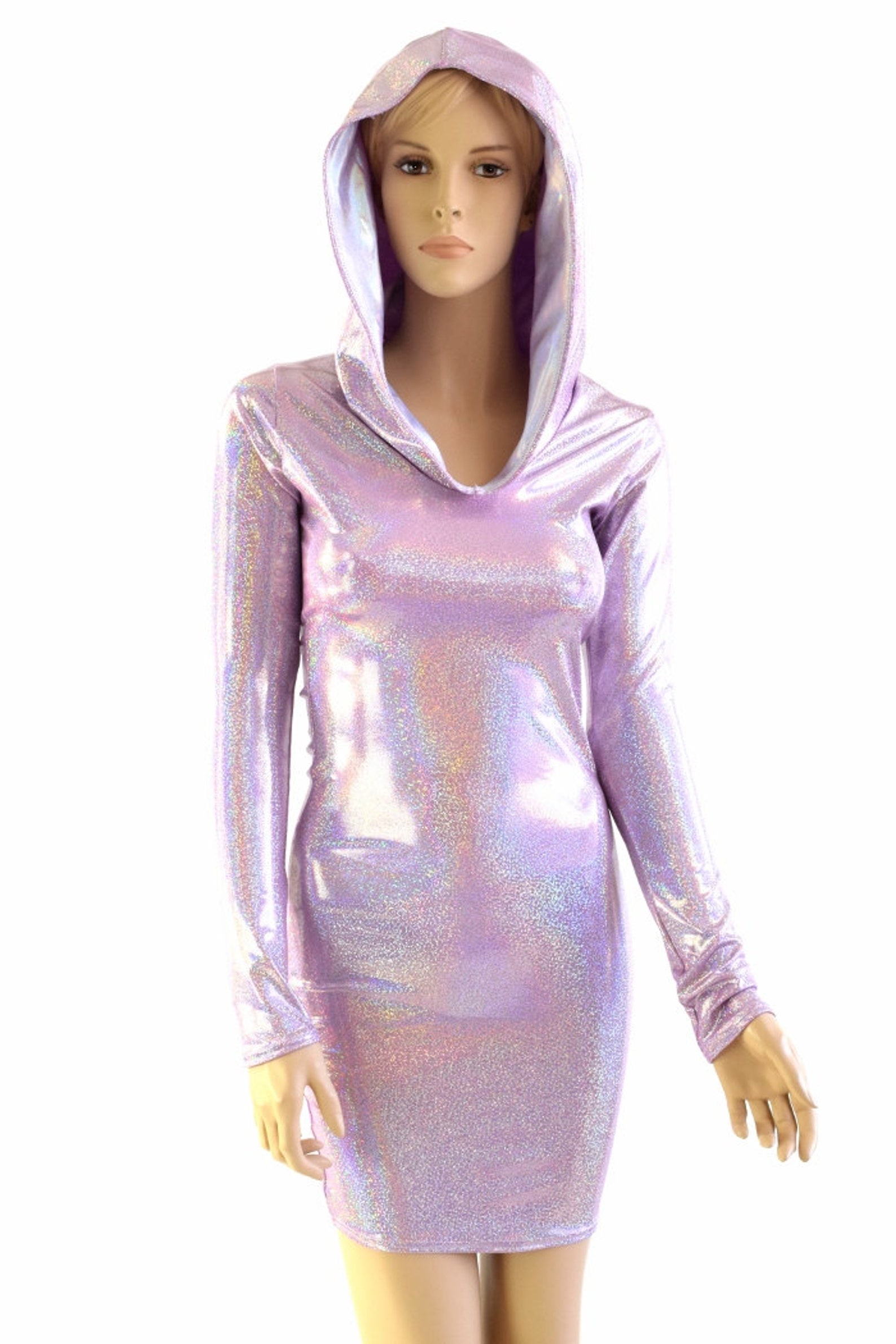 Pastel Lilac Holographic Long Sleeve Hoodie Bodycon Dress With - Etsy