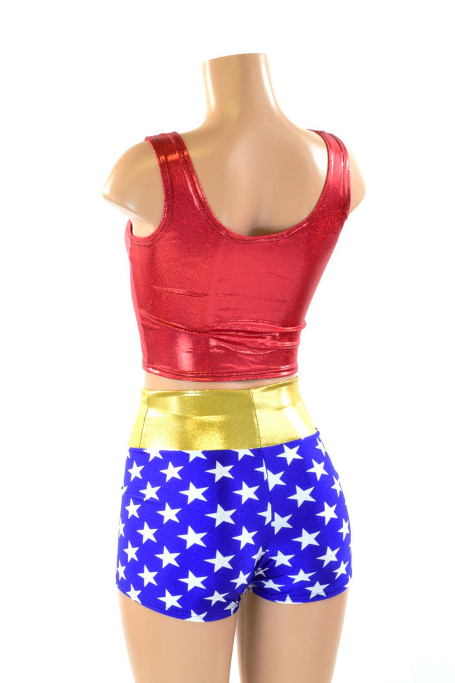 2PC Red Metallic Tank Top Blue & White Star Print High Waist | Etsy