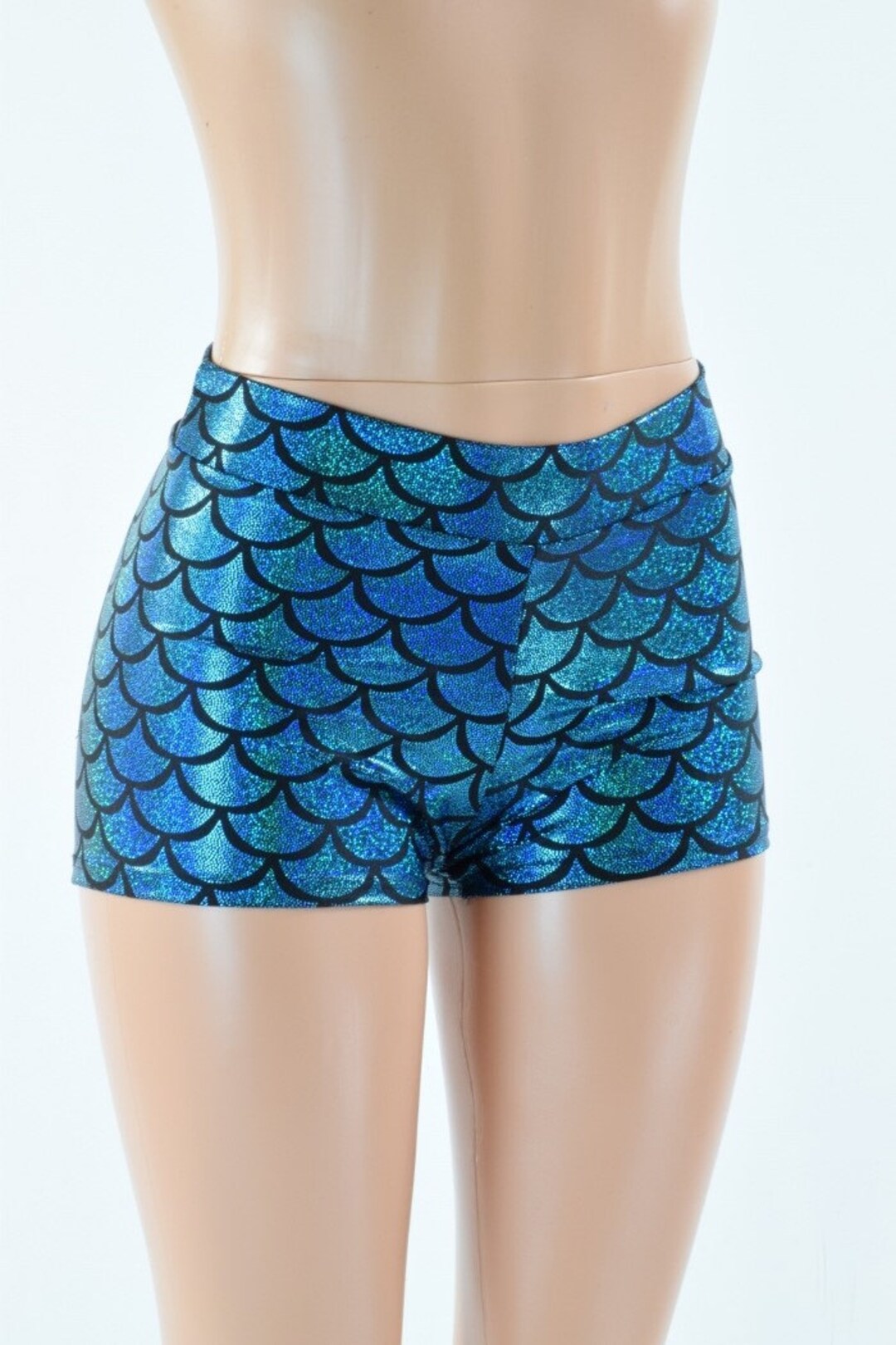 Turquoise Dragon Scale Mid Rise Mermaid Shorts 152262 - Etsy