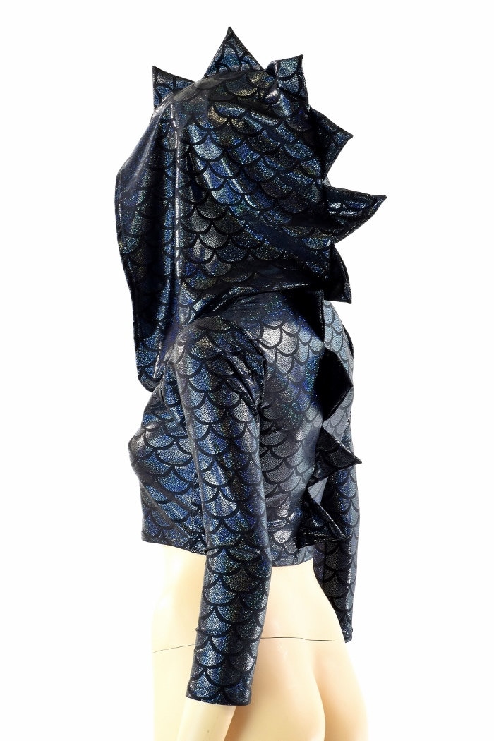 Black Holographic Dragon Scale Spiked 3/4 Sleeve Crop Hoodie | Etsy