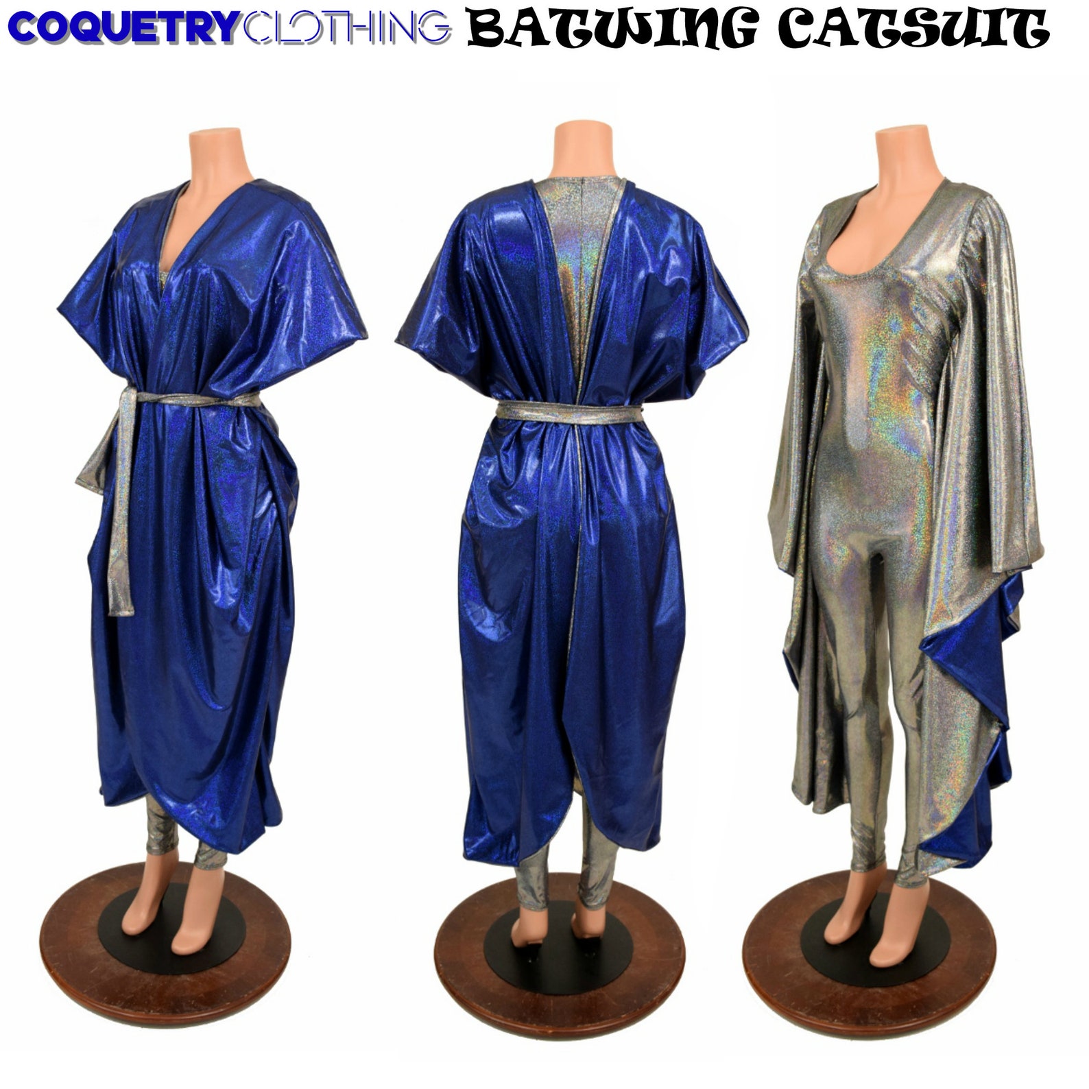 Silver Holographic and Blue Sparkly Jewel Batwing Catsuit - Etsy
