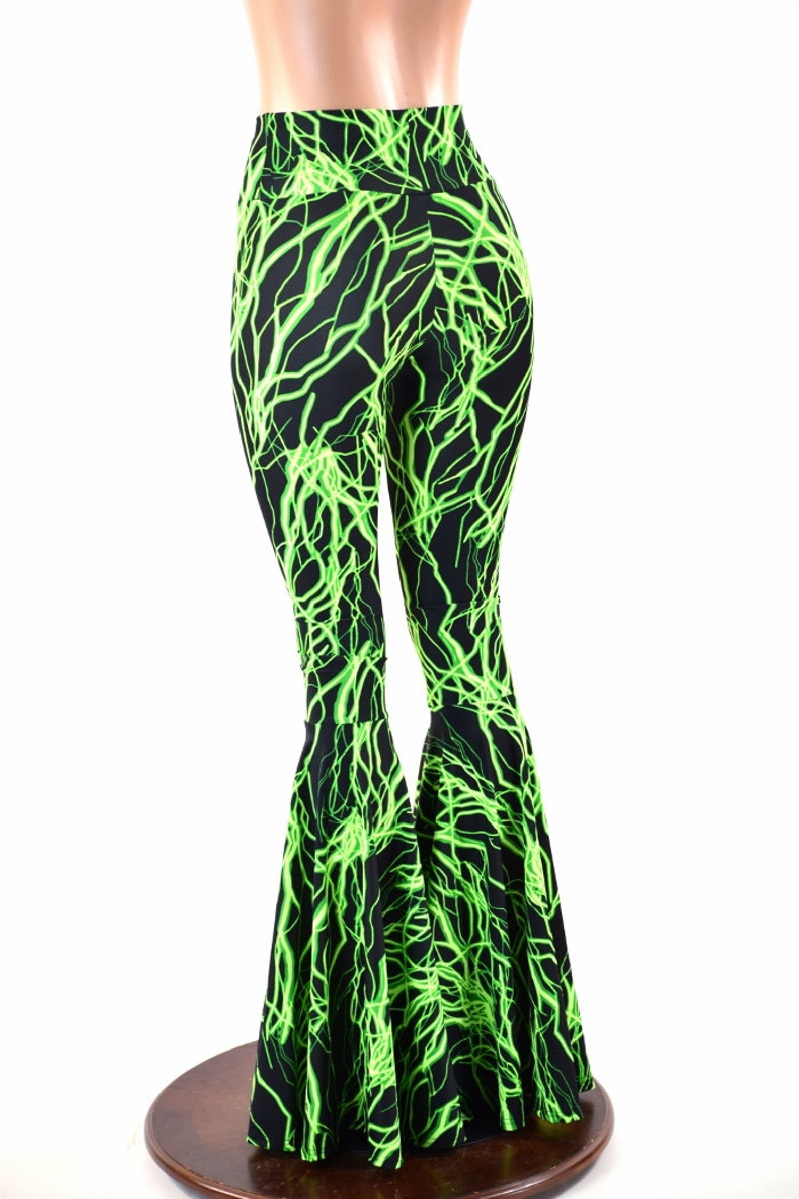Neon Green Lightning Print UV Glow Bell Bottom Flares Leggings - Etsy