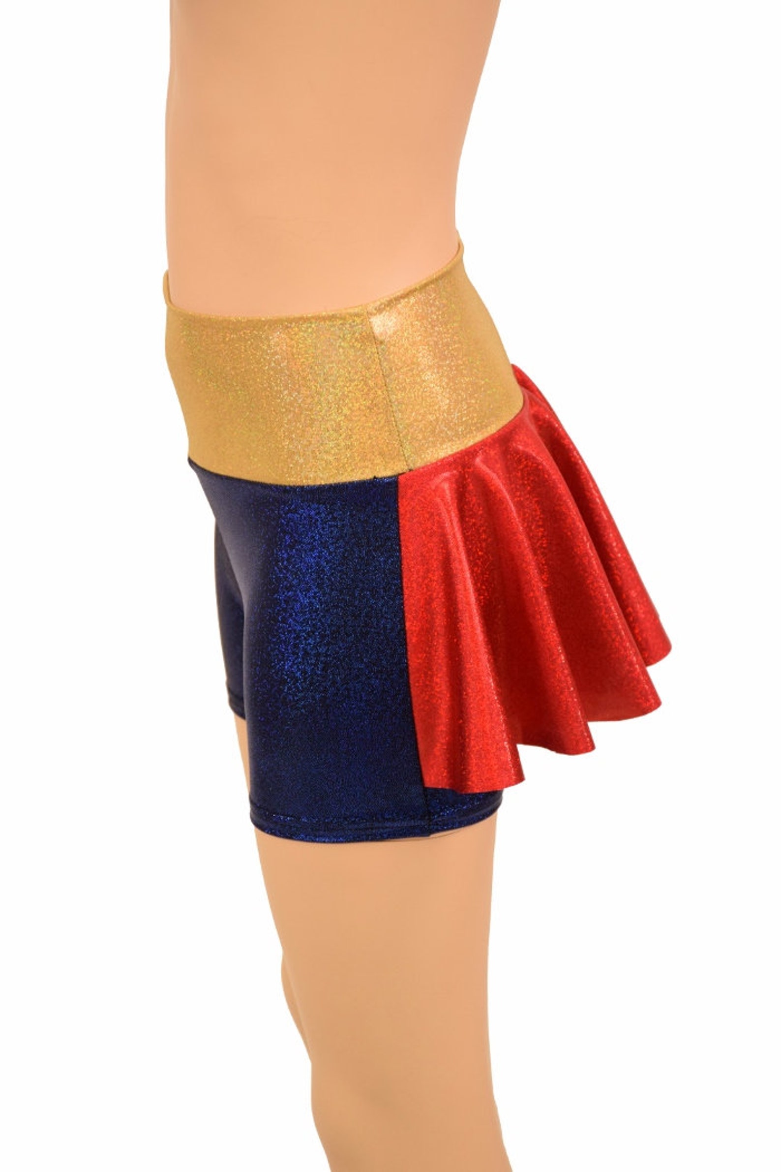 Kids Super Hero Ruffle Rump Dance Shorts // Gold SJ Waistband, Red SJ ...