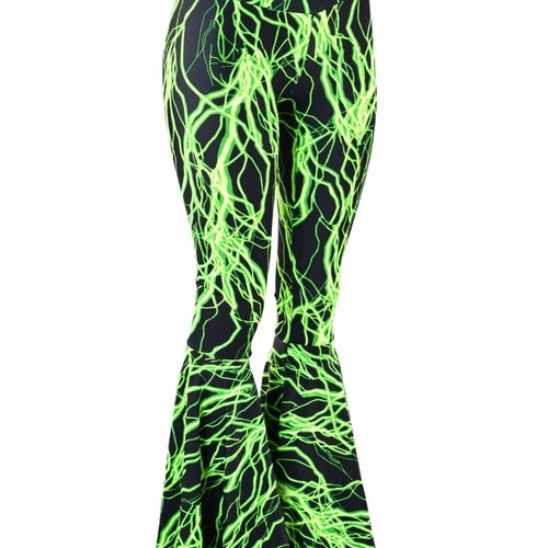 UV GLOW Green Lightning Lace up High Waist Leggings With - Etsy
