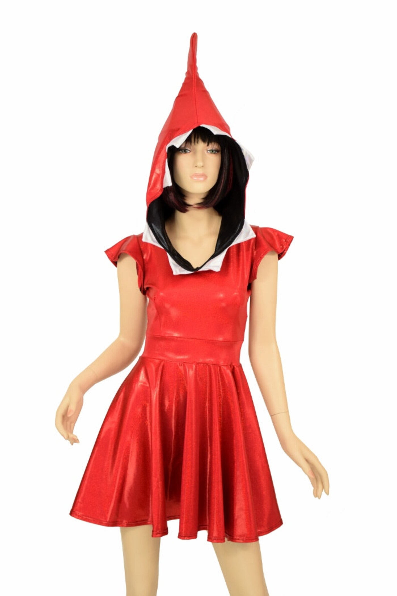 Red Sparkly Jewel Shark Fin Hoodie Skater Dress With Black Zen | Etsy