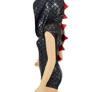 Black Dragon Scale Cap Sleeve Hoodie Romper With Red Holographic Spikes ...