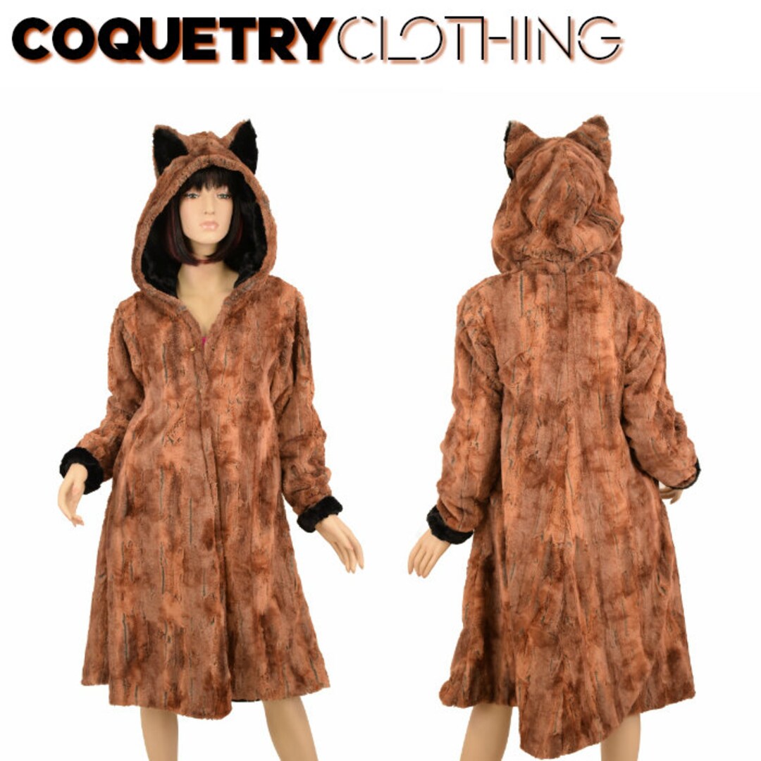 Reversible Minky A Line Coat in Red Fox Minky and Black Minky With ...