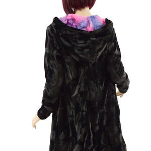 Reversible Minky A Line Coat in Black Minky Faux Fur and Razzle Dazzle ...