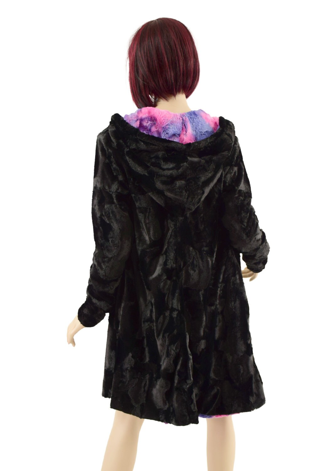 Reversible Minky A Line Coat in Black Minky Faux Fur and | Etsy