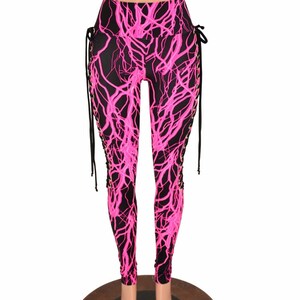 UV GLOW Pink Lightning Lace up High Waist Leggings laces up From the ...