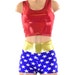 2PC Red Metallic Tank Top, Blue & White Star Print High Waist Booty ...