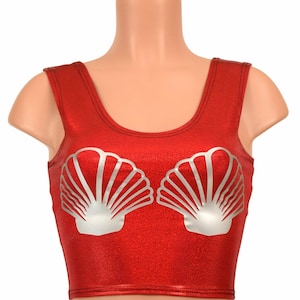 Red Sparkly Jewel Tank Crop Top With Silver Seashells 155587 - Etsy