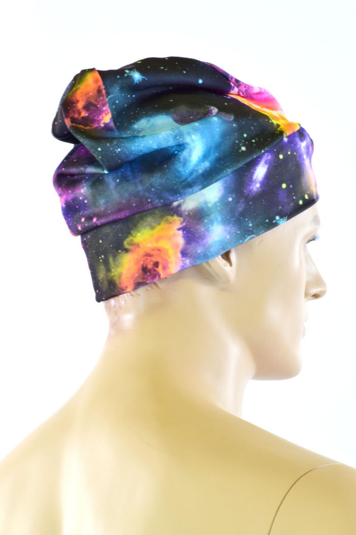 UV Glow Galaxy Print Slouchy Beanie Hat Stretchy Rave Festival Cap ...