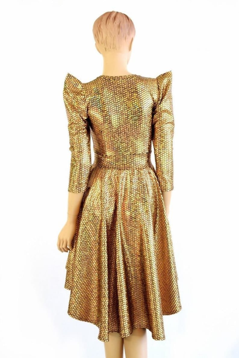 Gold Fish Scale Square Neckline 3/4 Sleeve Sharp Shoulder | Etsy