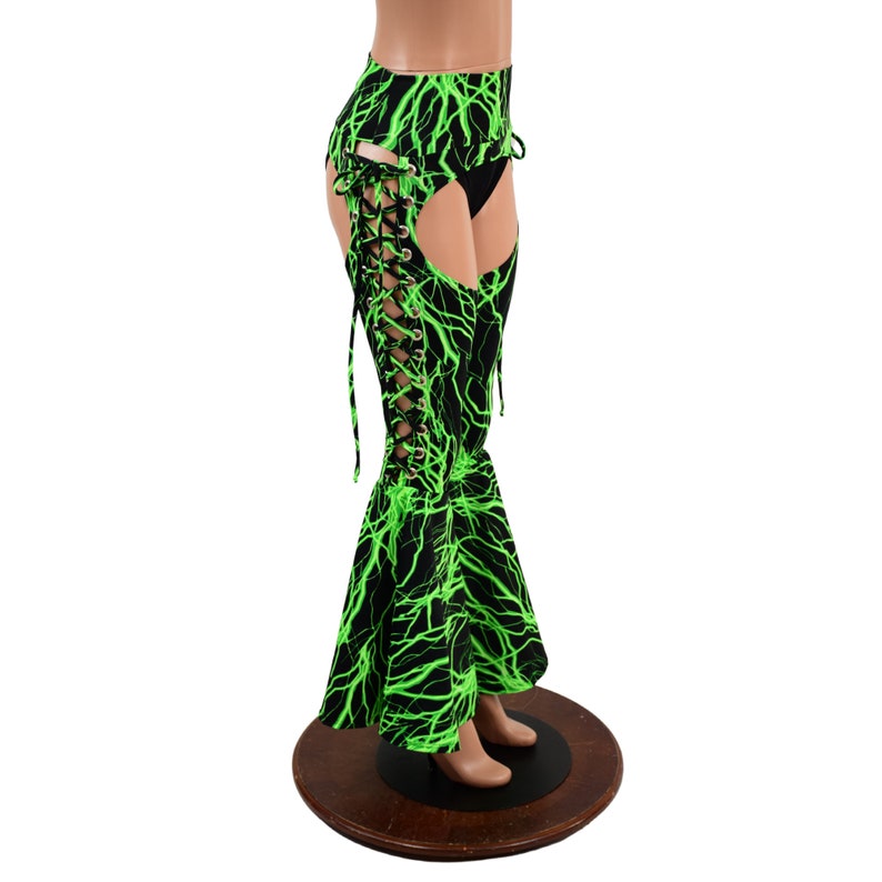 Neon Green Lightning Lace up Bell Bottom Chaps 157832 - Etsy