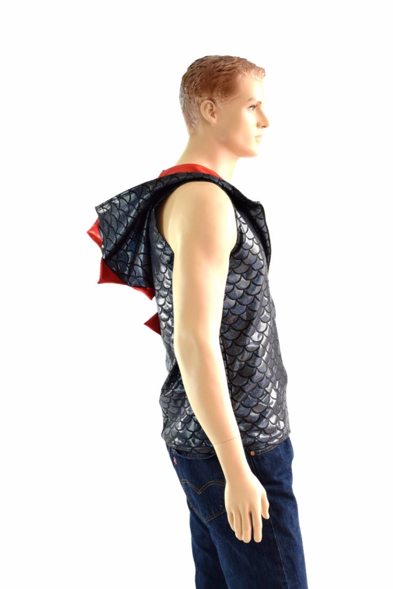 Mens Sleeveless Black Dragon Zipper Front Top With Red Sparkly | Etsy