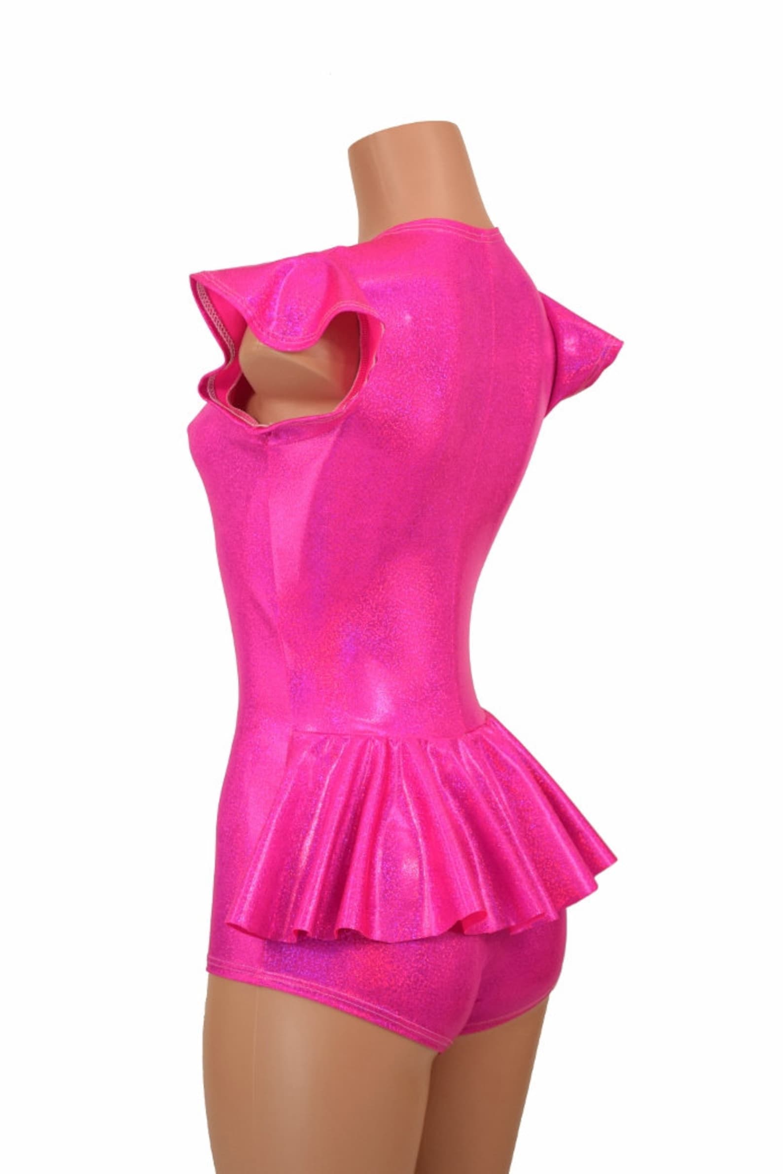 Neon Pink Zipper Front Ruffle Rump Romper With Scoop Neck - Etsy