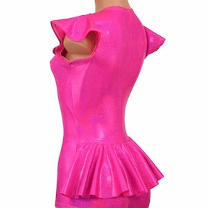 Neon Pink Zipper Front Ruffle Rump Romper With Scoop Neck, Flip Sleeves ...