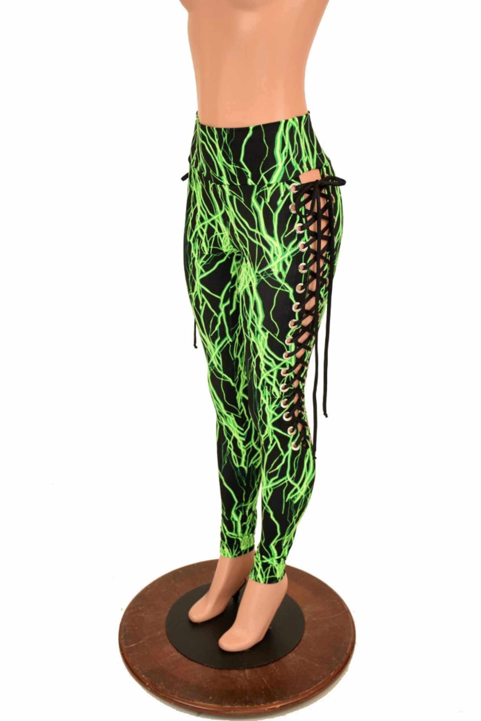 UV GLOW Green Lightning Lace up High Waist Leggings With - Etsy