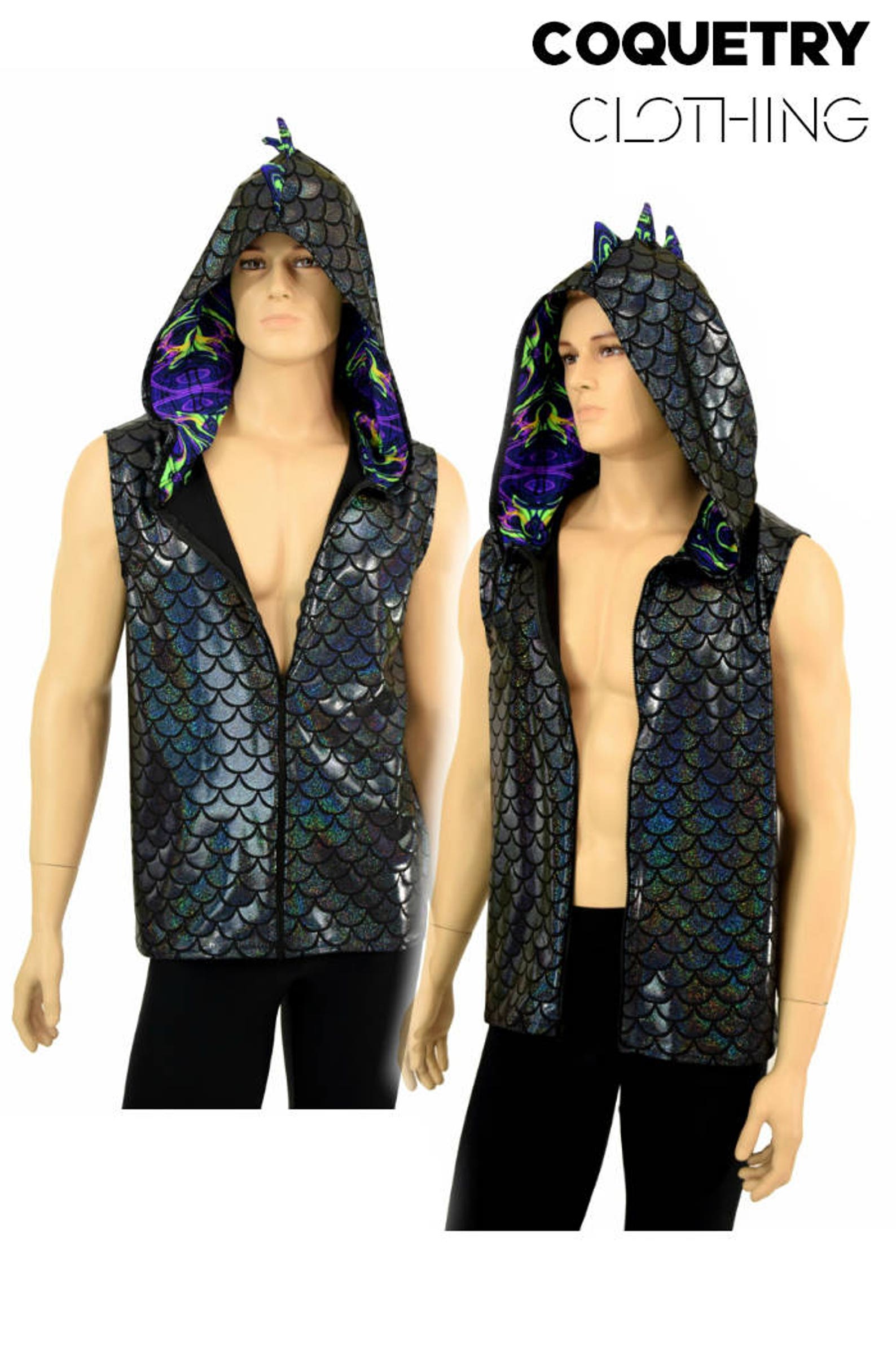 Mens Sleeveless Black Dragon Scale Zipper Front Top With UV | Etsy