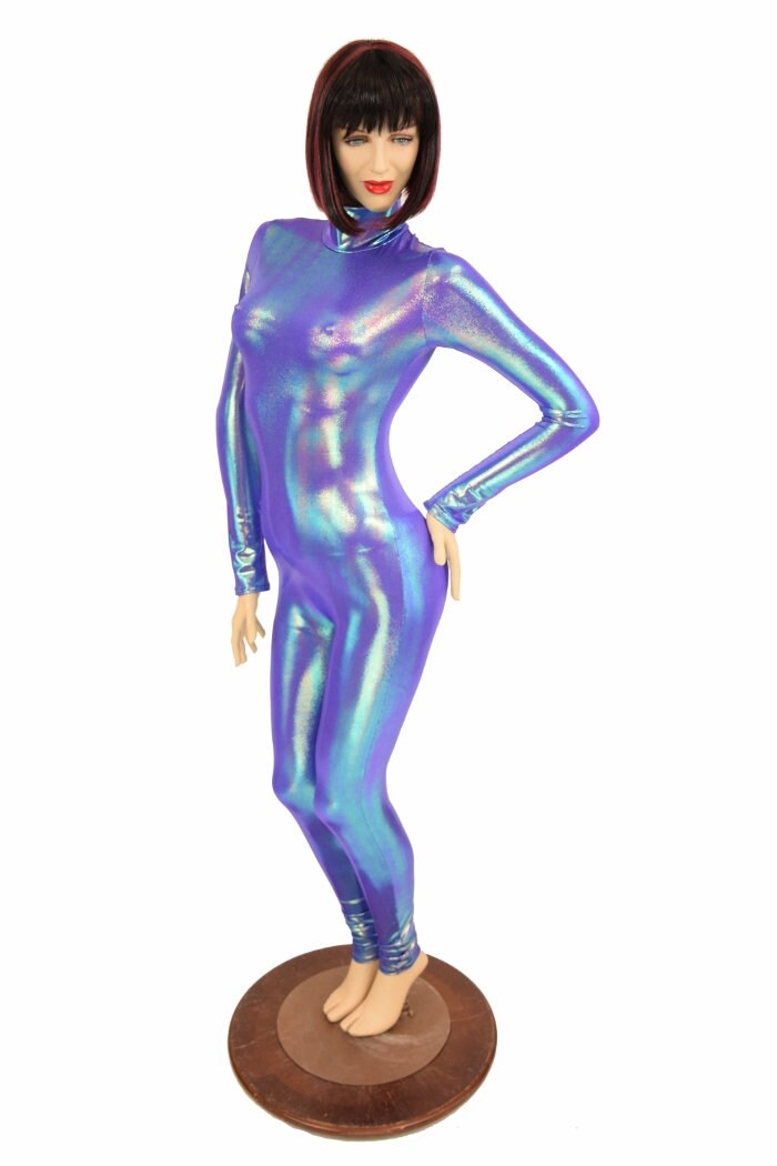 Moonstone Metallic Holographic Turtle Neck Long Sleeve Back Zipper ...