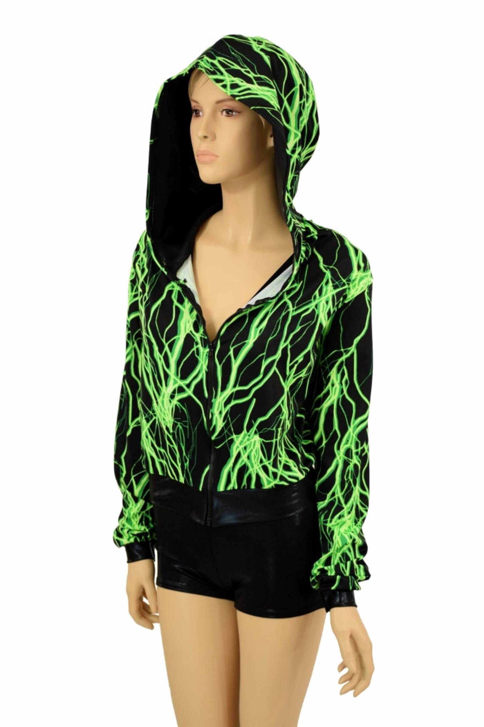 Green Lightning UV GLOW Long Sleeve Zipper Front Cropped "kimberly ...