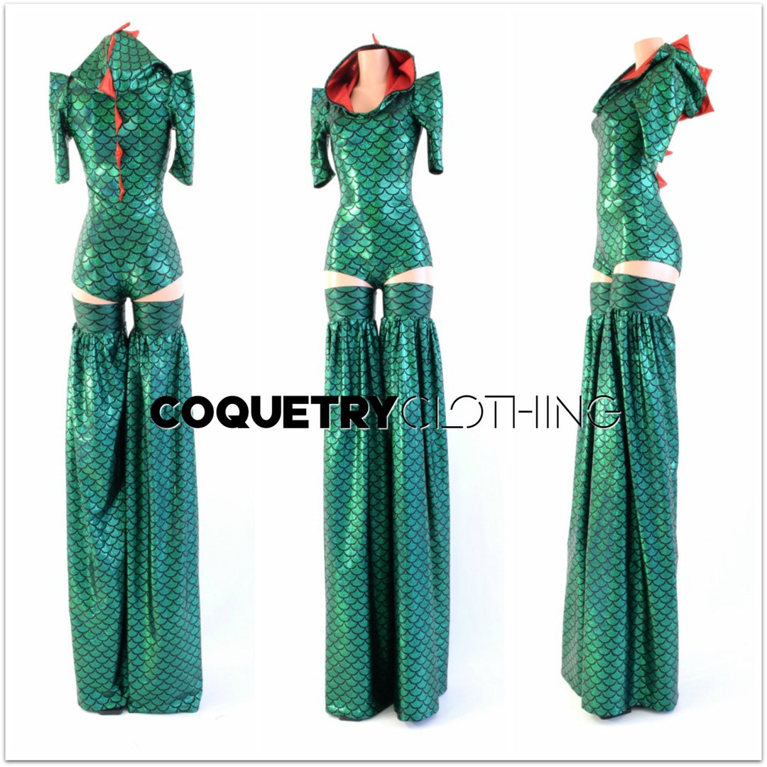 Crocodile Stilting Costume With Hooded Sharp Shoulder Romper & Stilt ...