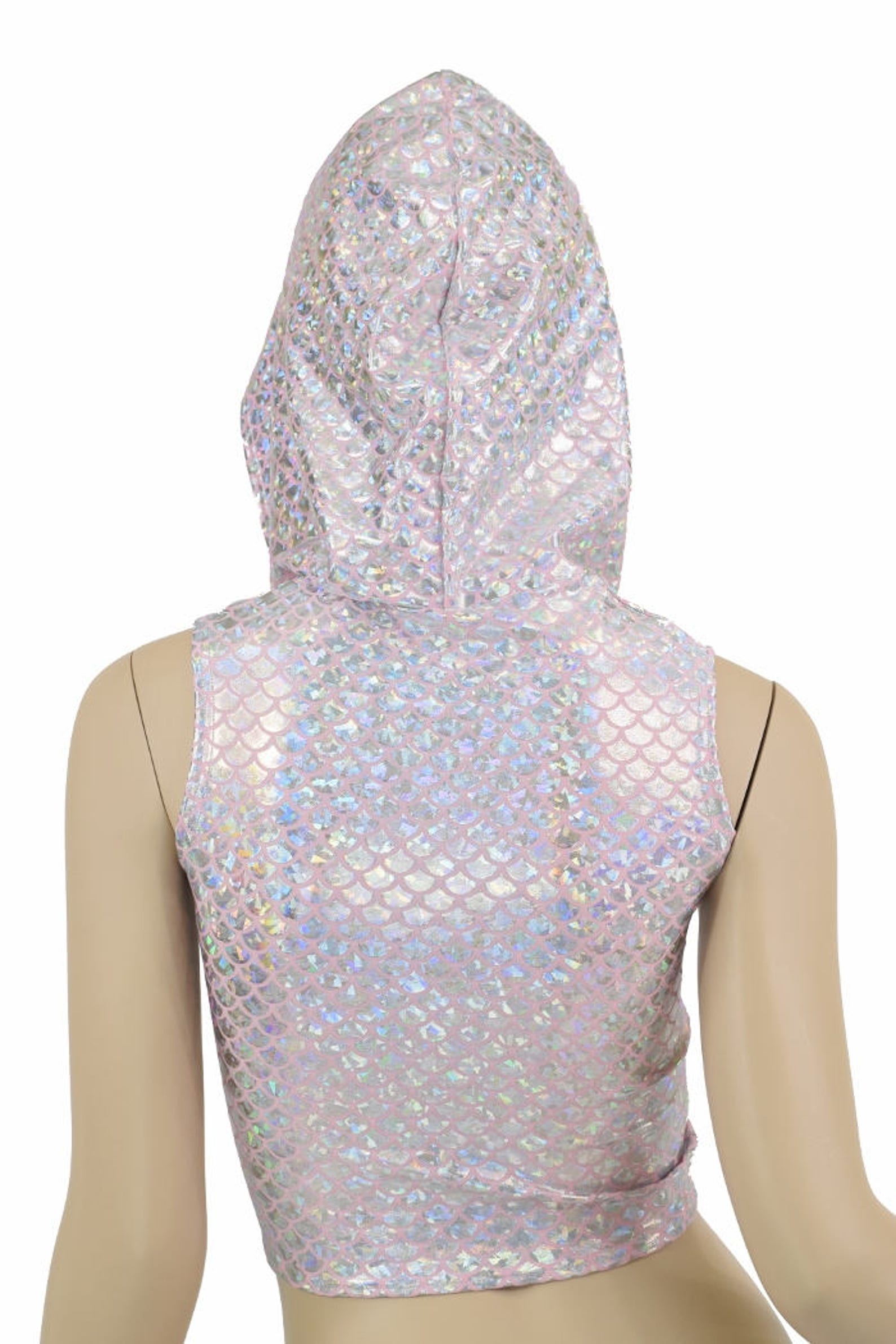 Pink & Silver Mermaid Scale Sleeveless Crop Hoodie W/flashbulb ...