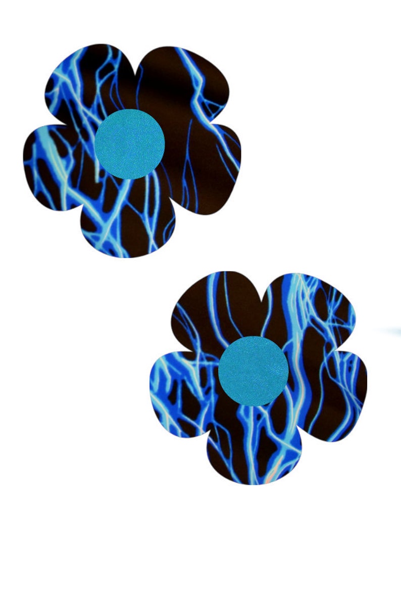 UV GLOW Blue Lightning Electric Daisy Pasties With Peacock - Etsy