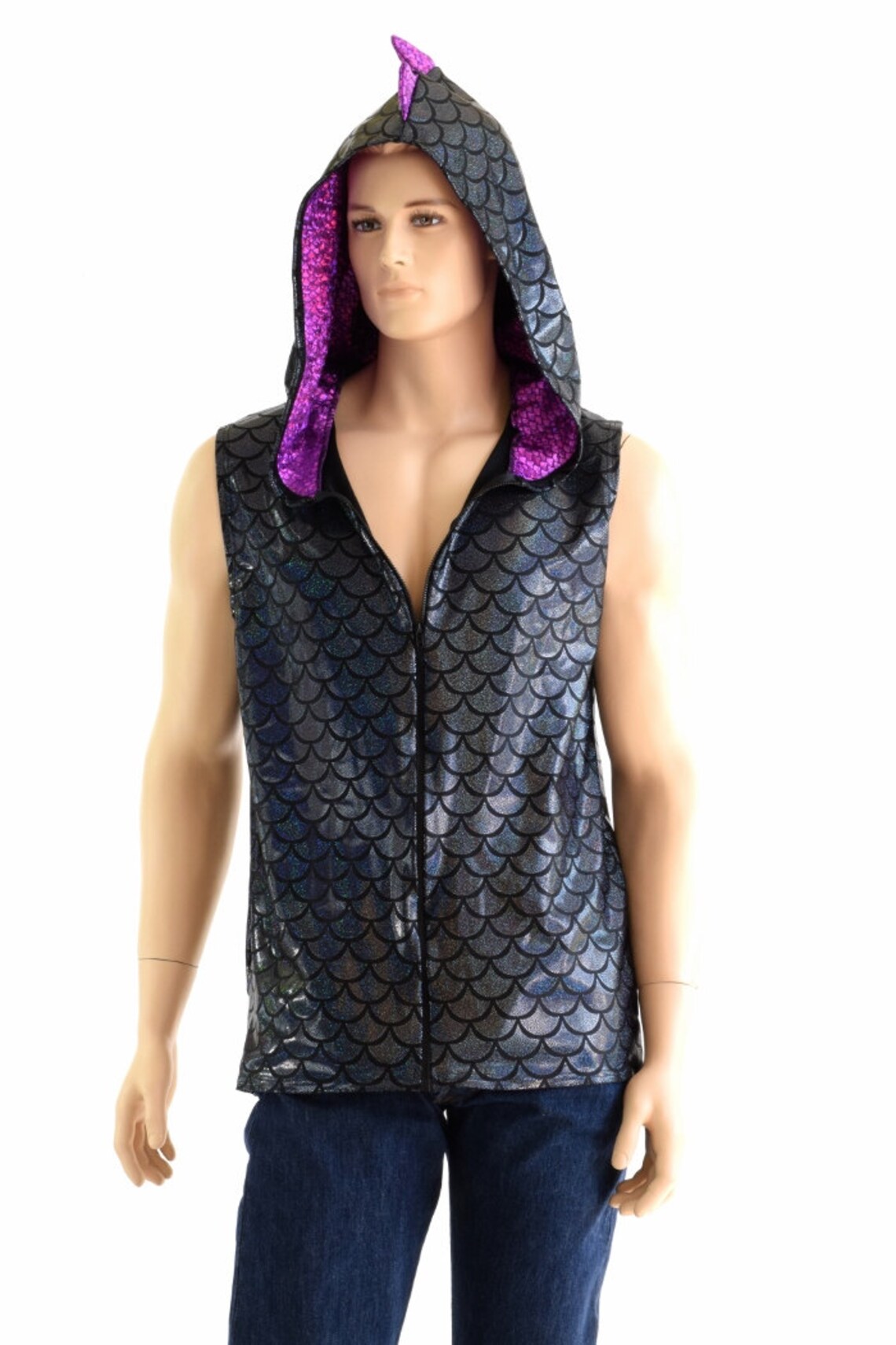 Mens Sleeveless Black Dragon Zipper Front Top With Purple Fish - Etsy