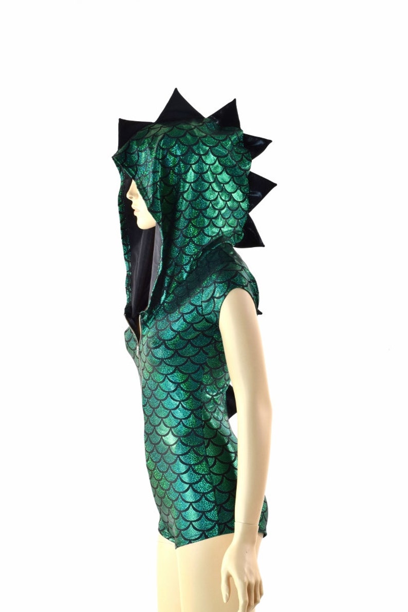 Green Dragon Scale Holographic Zipper Front Cap Sleeve Hoodie - Etsy ...